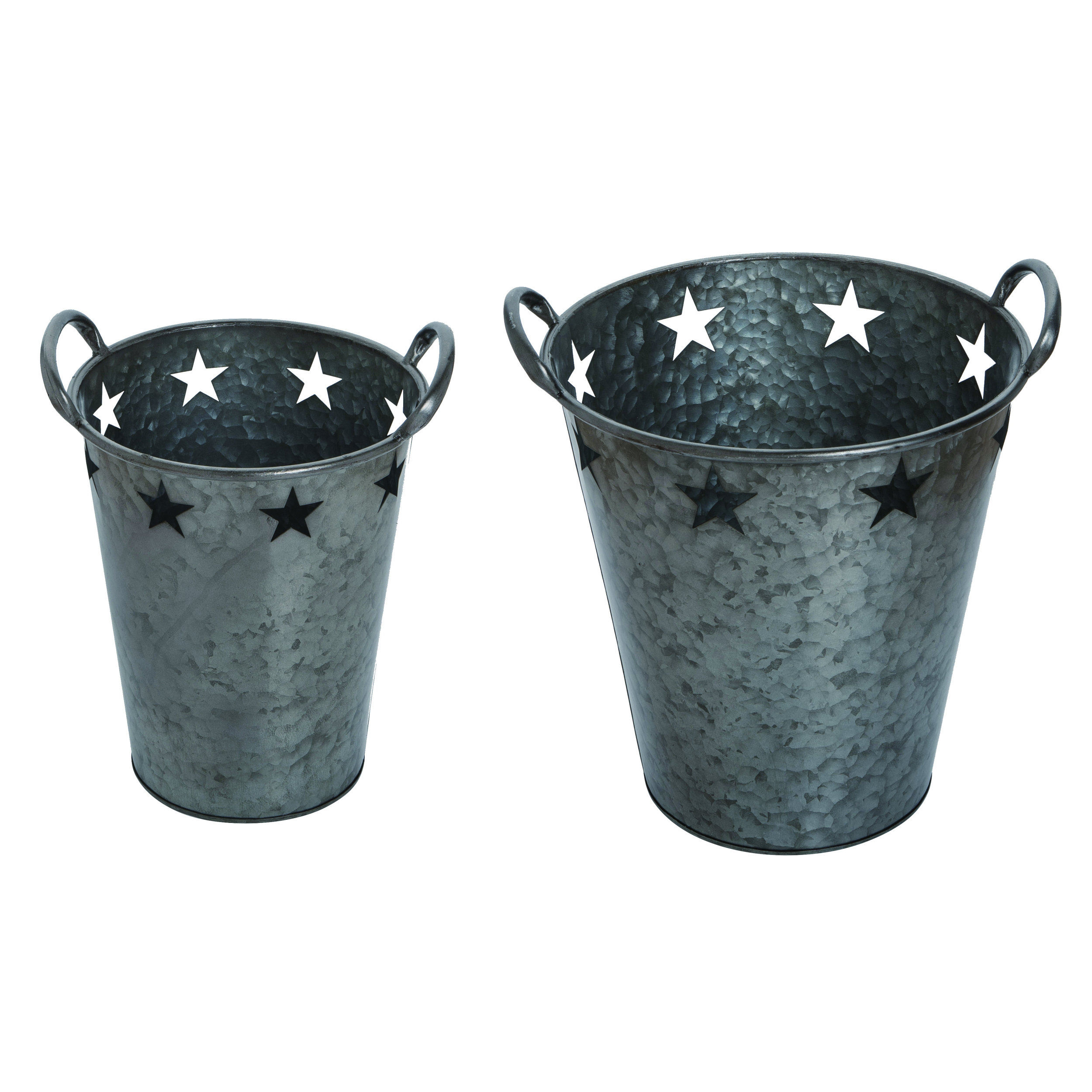 Gracie Oaks Metal 14.75 in. Silver Patriotic Star Buckets Set of 2 ...