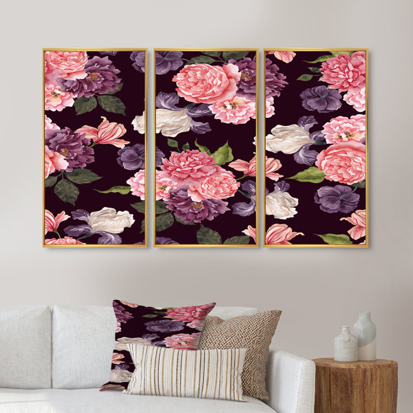 Canora Grey Beige et mauve rétro fleurs IV - ensemble d'art mural sur ...