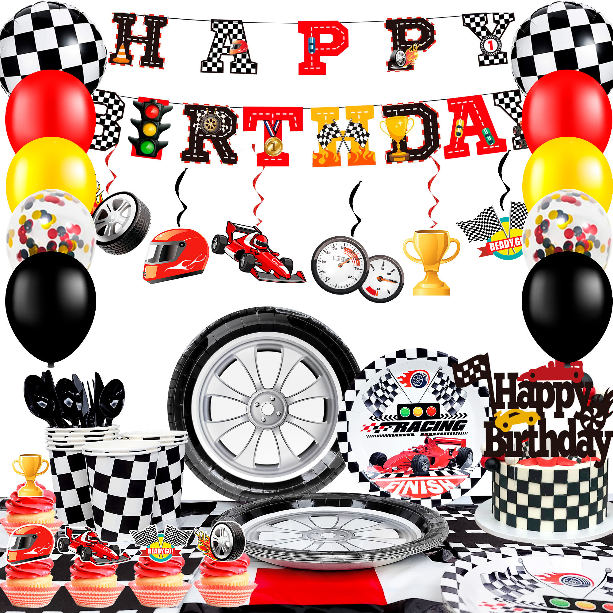 The Holiday Aisle® Race Car Birthday Decorations, 117 Pcs Race Car ...