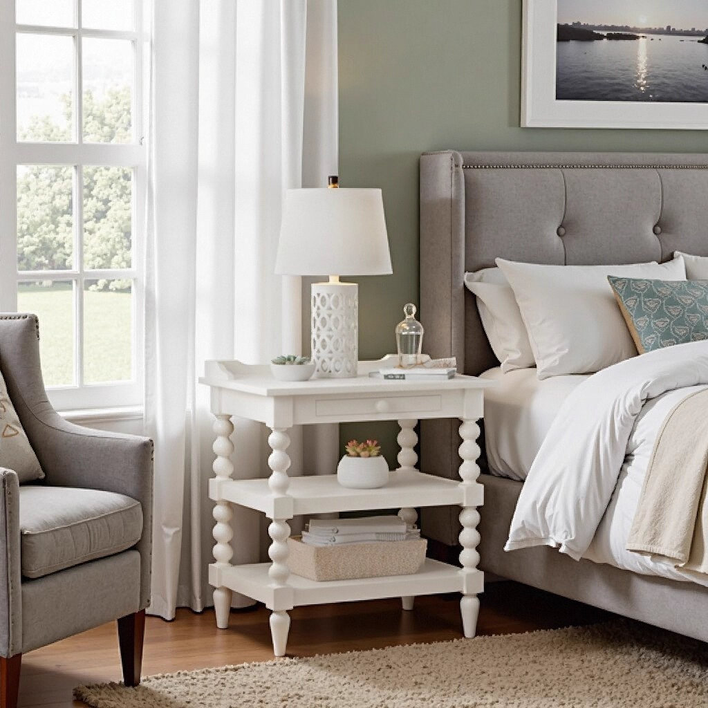 Red Barrel Studio Aria Antique White Nightstand with Pull-Out Tray and ...