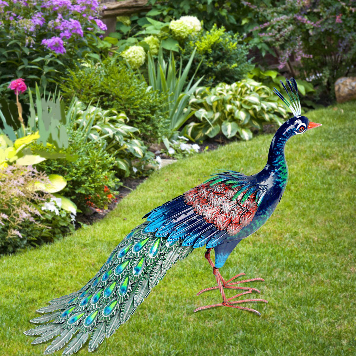 Dakota Fields Peacock Decor Metal Garden Outdoor Statues, Peacocks Art ...
