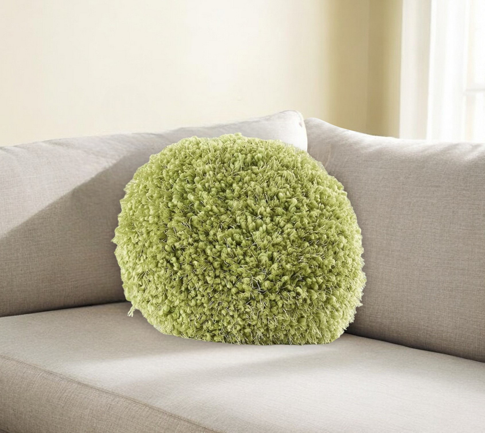 HomeRoots 14" X 14" Lime Green Round Shag Throw Pillow | Wayfair