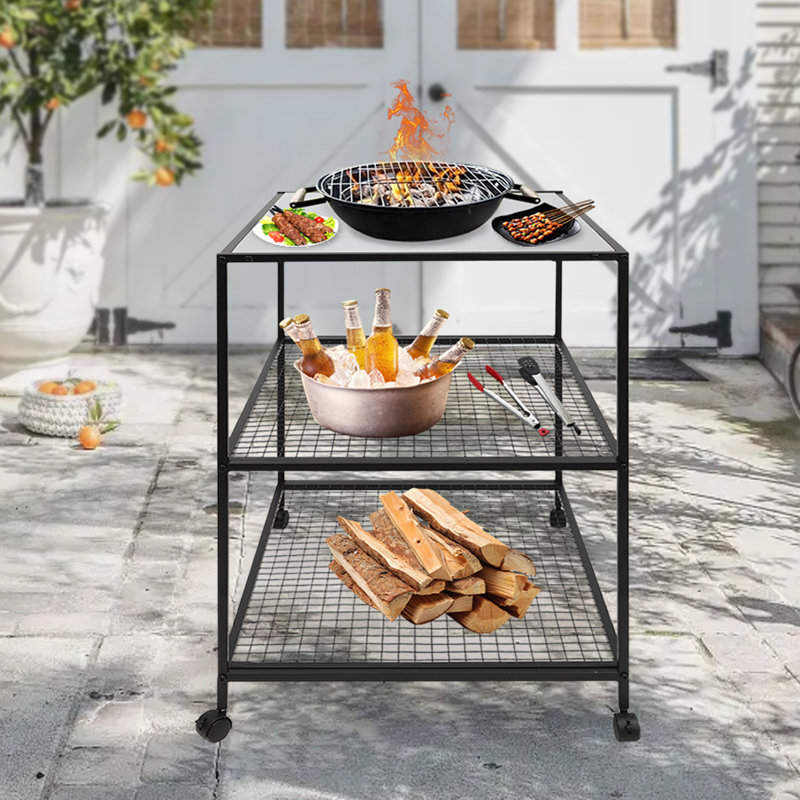 FRONG Metal Outdoor Dining Cart | Wayfair