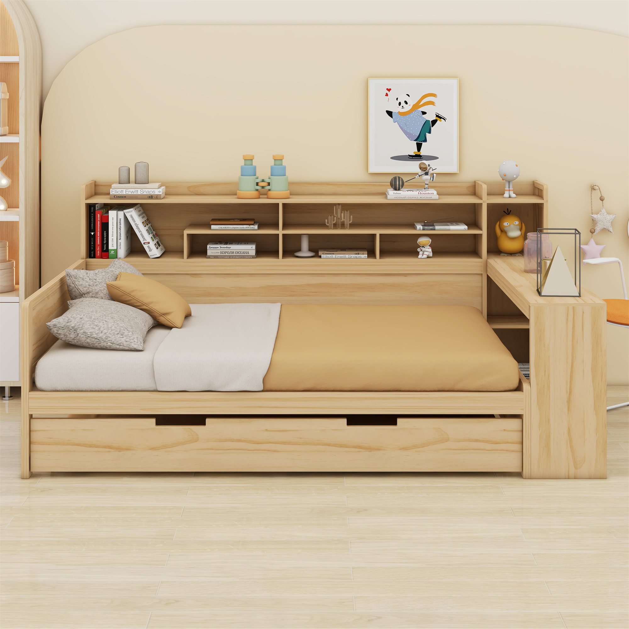 Latitude Run® Wooden Daybed With Storage Shelves, Multi-Functional Bed ...