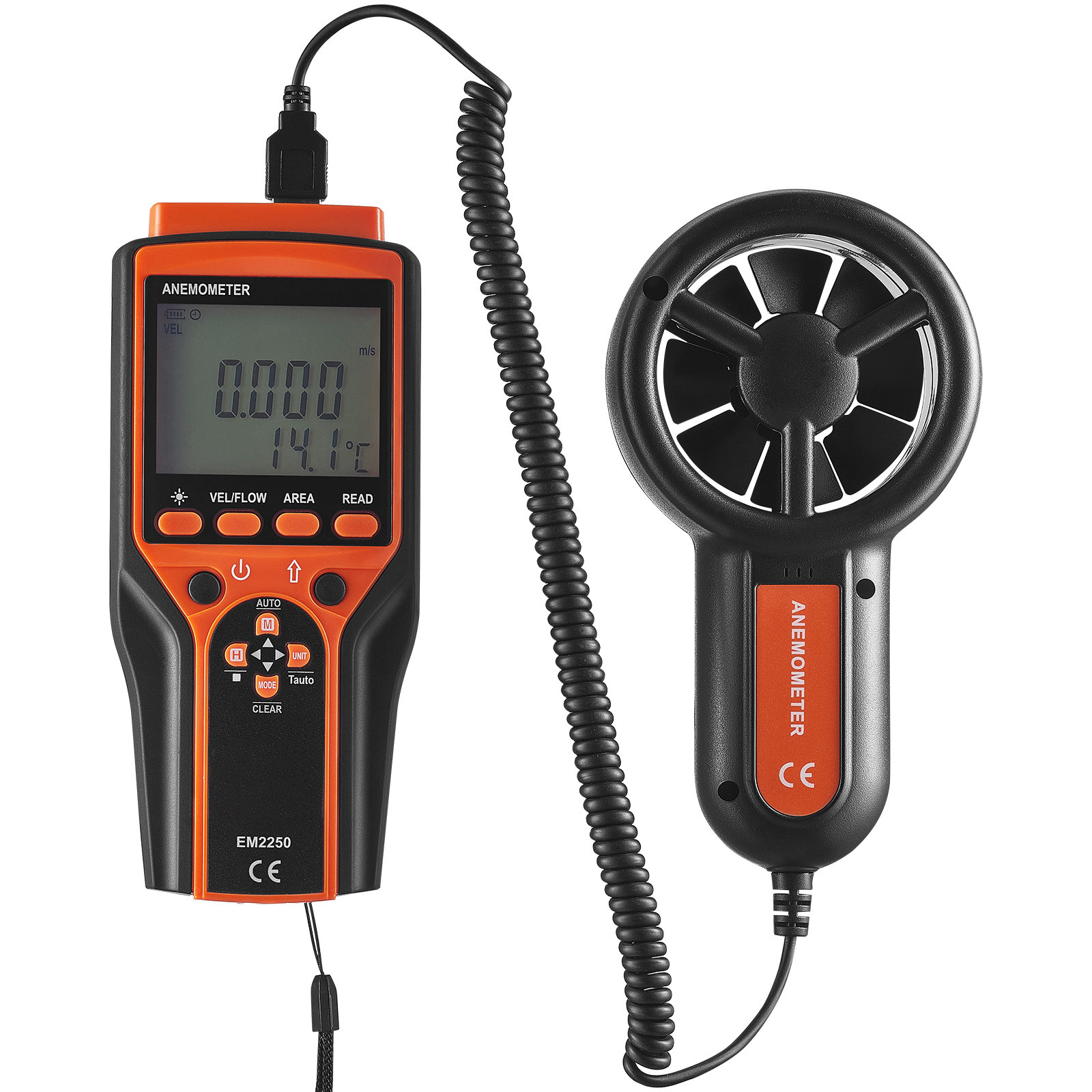 VEVOR Split Handheld Anemometer, 14℉-140℉, Digital Wind Speed CFM Metre ...