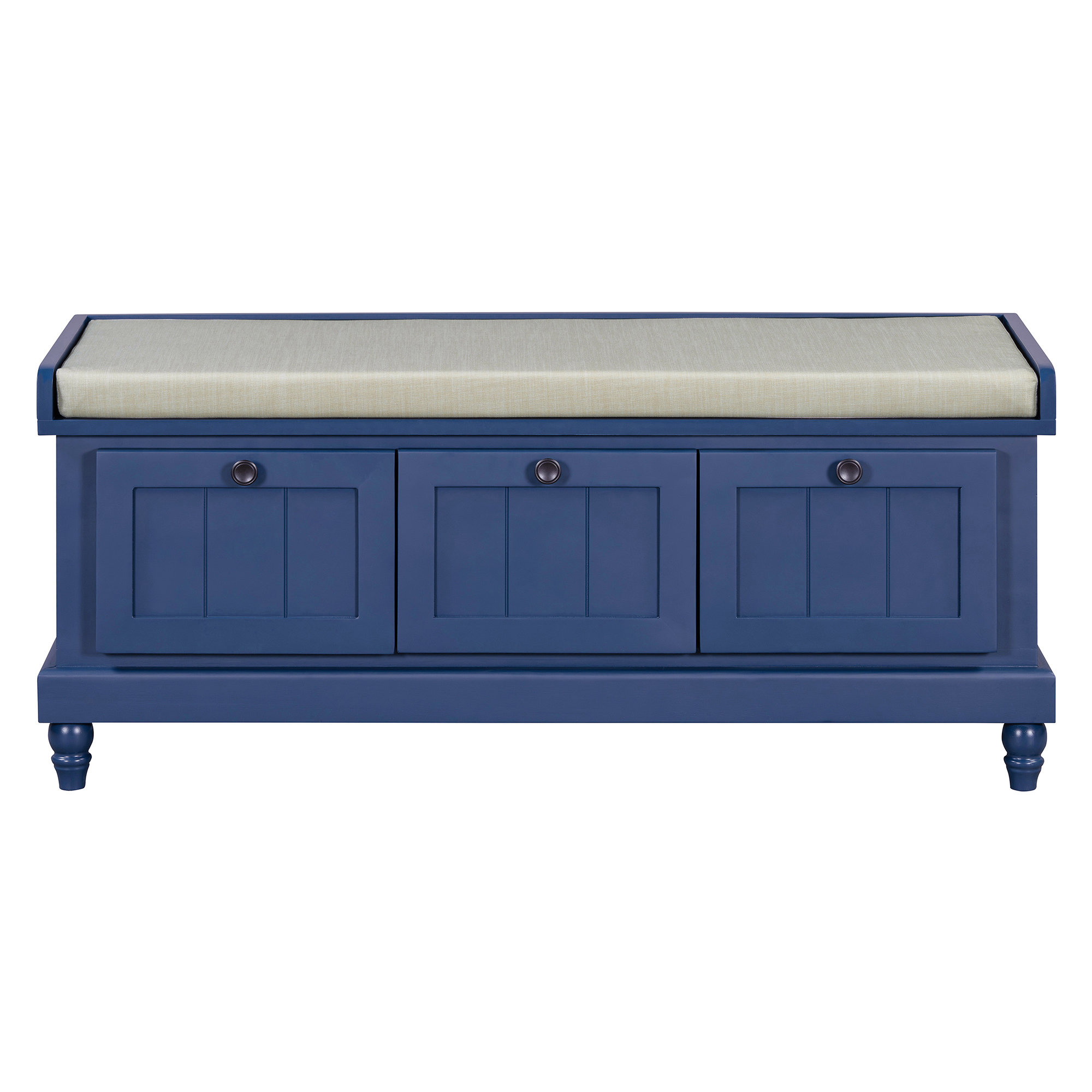 Canora Grey Trexm classic navy blue storage bench with cushioned seat ...