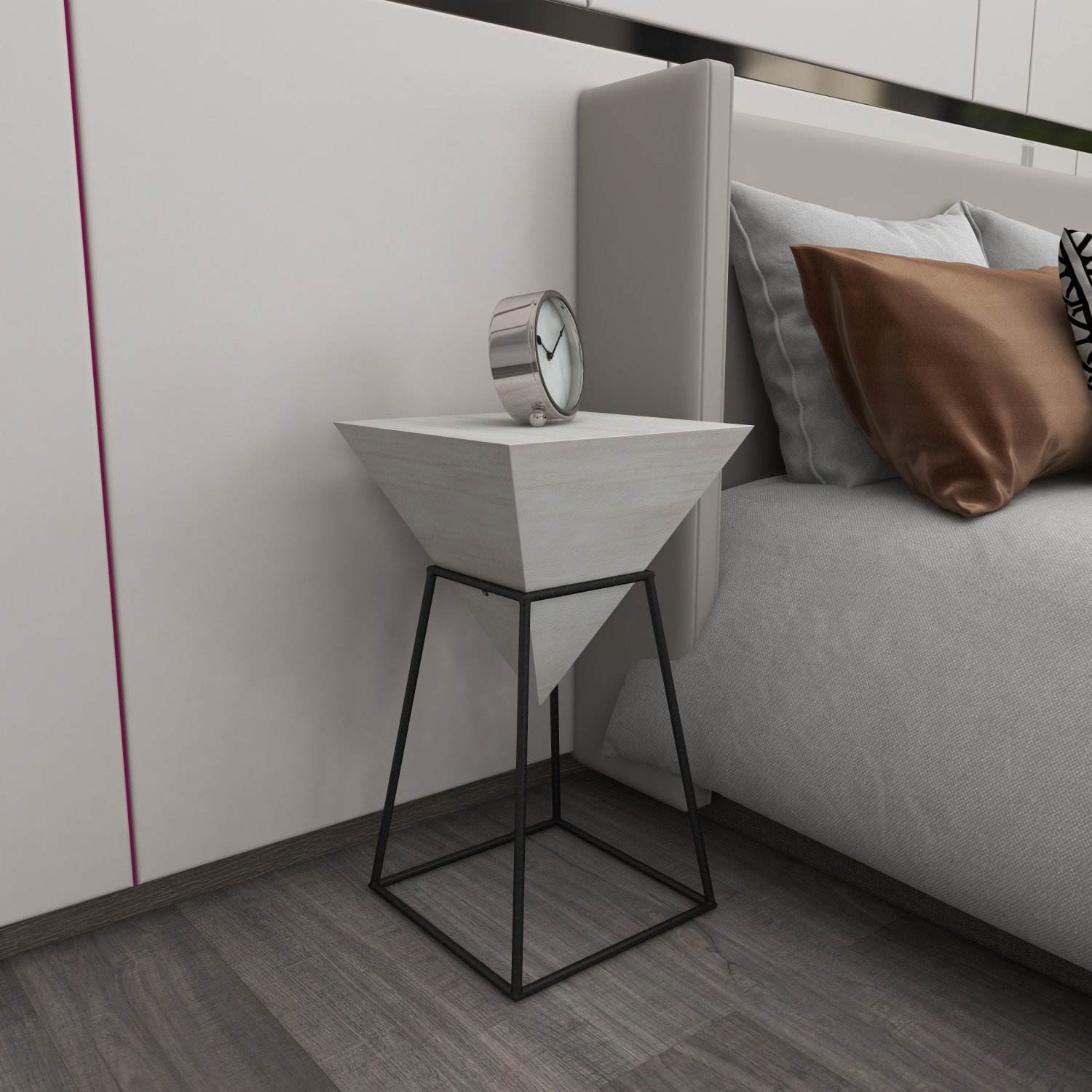 Ivy Bronx White Wood Inverted Geometric Accent Table with Black Metal ...