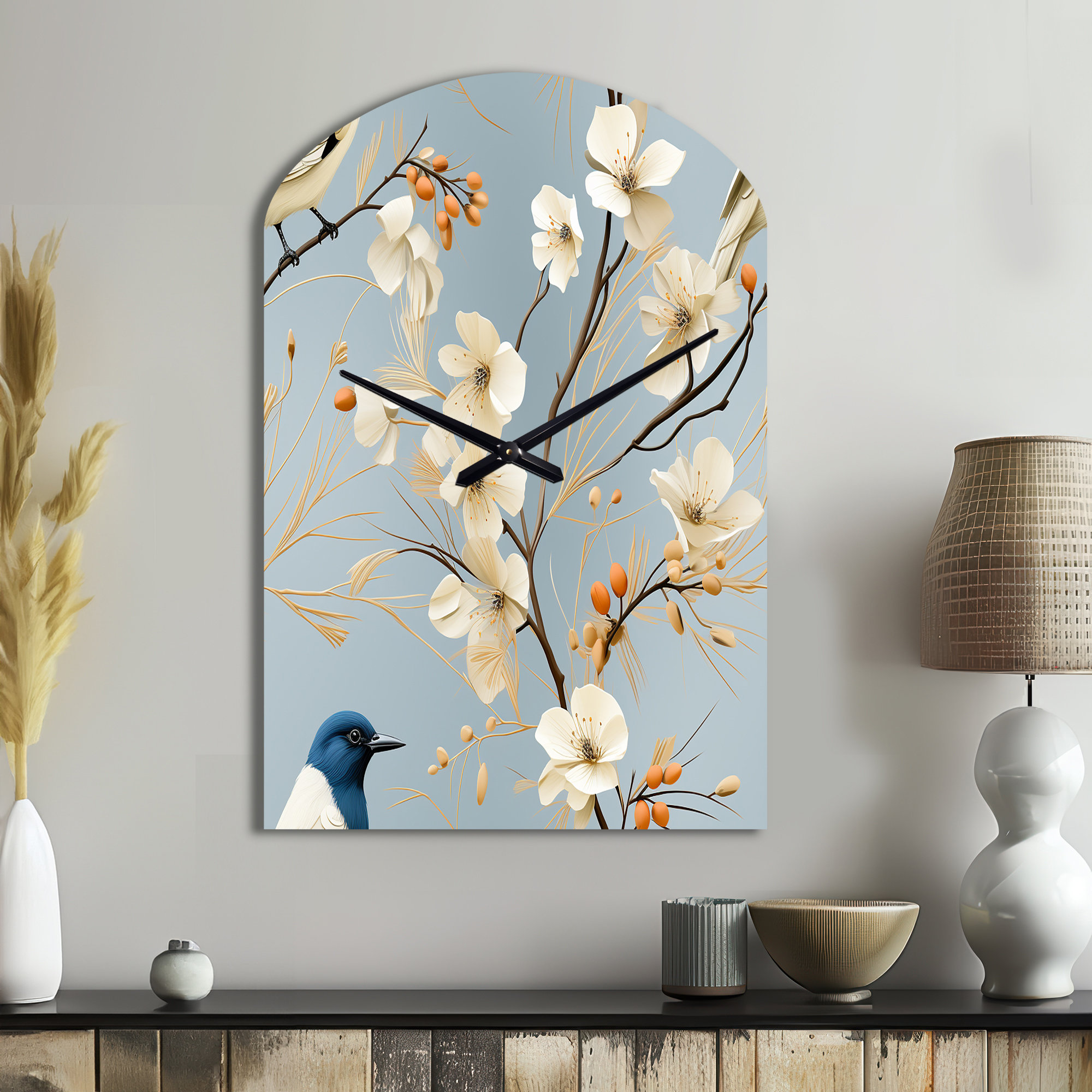 Design Art Minimalist Blue And White Bird Paradise - Floral ...