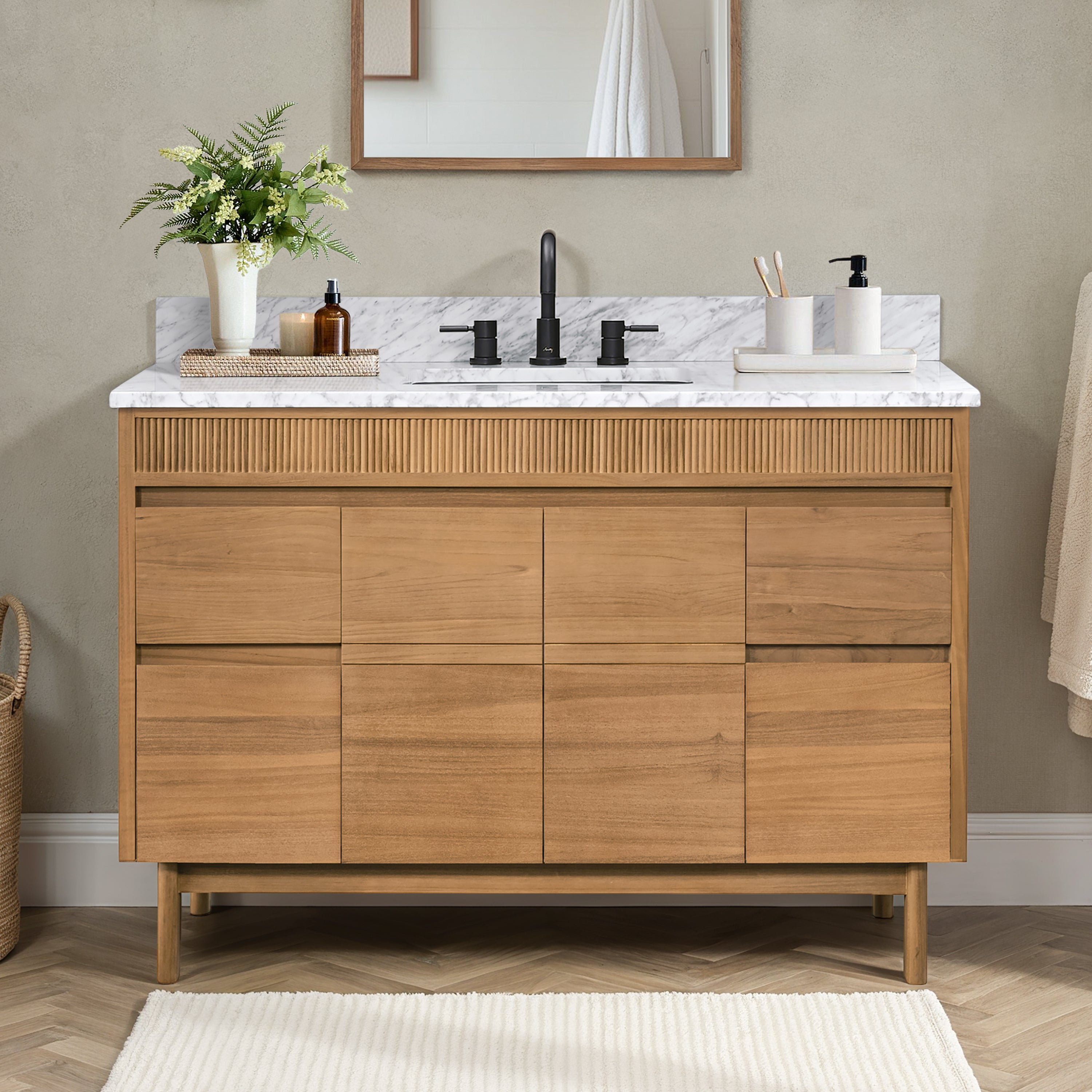 Darby Home Co Aaston 49 In. Single Sink Bathroom Vanity In Natural Teak ...
