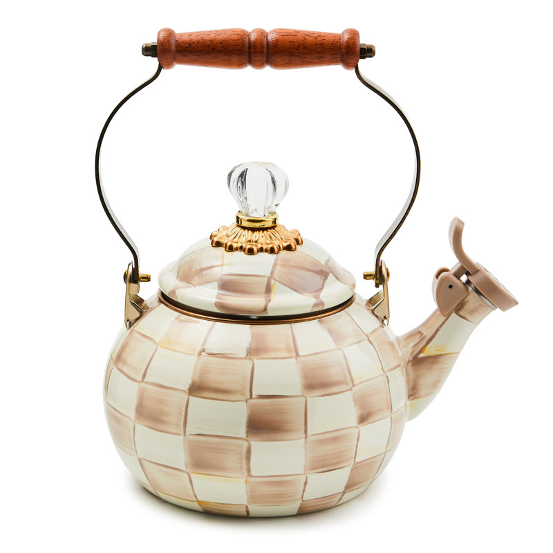 MacKenzie-Childs Mocha Check Whistling Tea Kettle | Wayfair