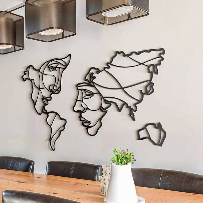 Lark Manor™ Faces of World Map Metal Wall Art, Home Living Room Decor ...