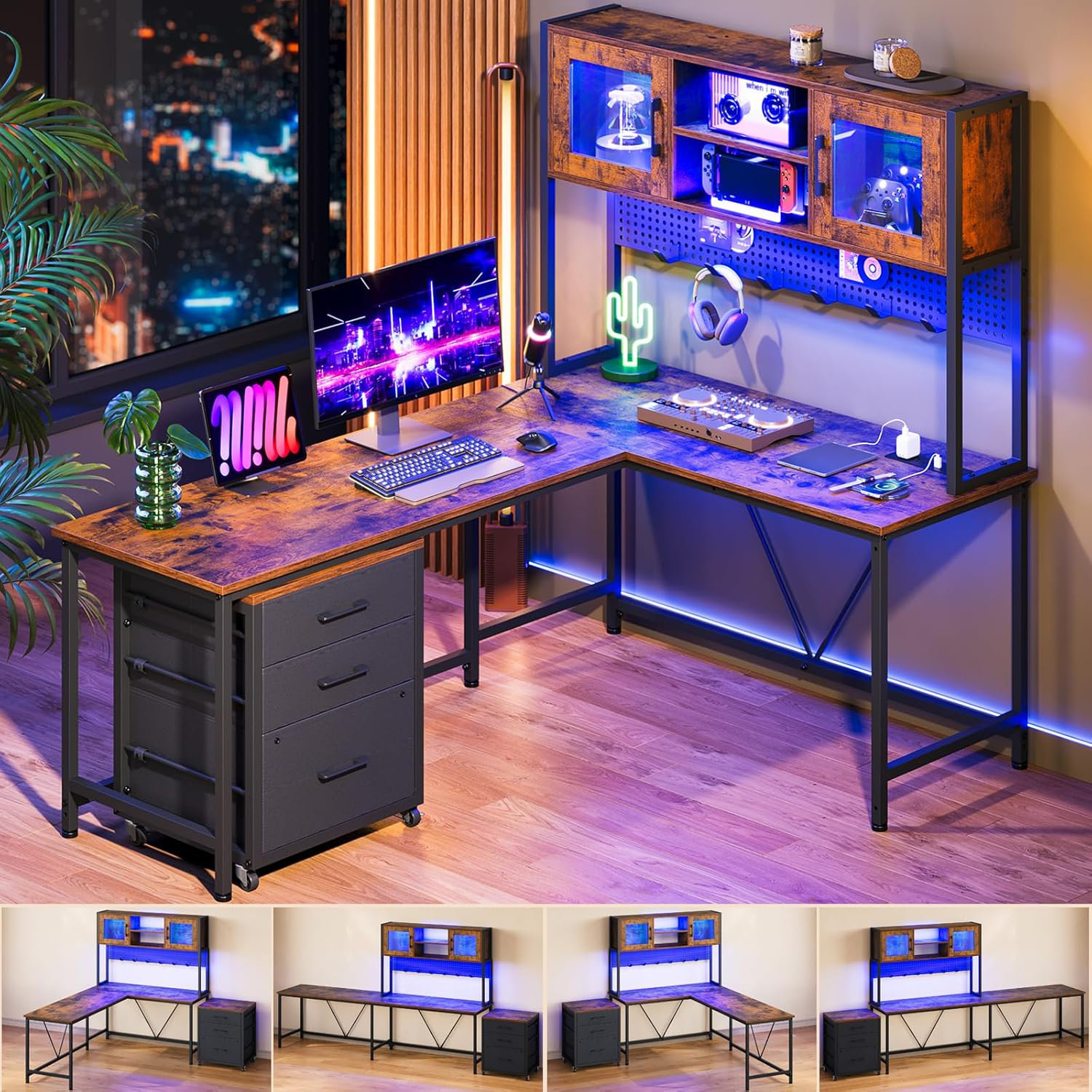 Wrought Studio L Shaped Gaming Desk With Drawers, Reversible Computer ...
