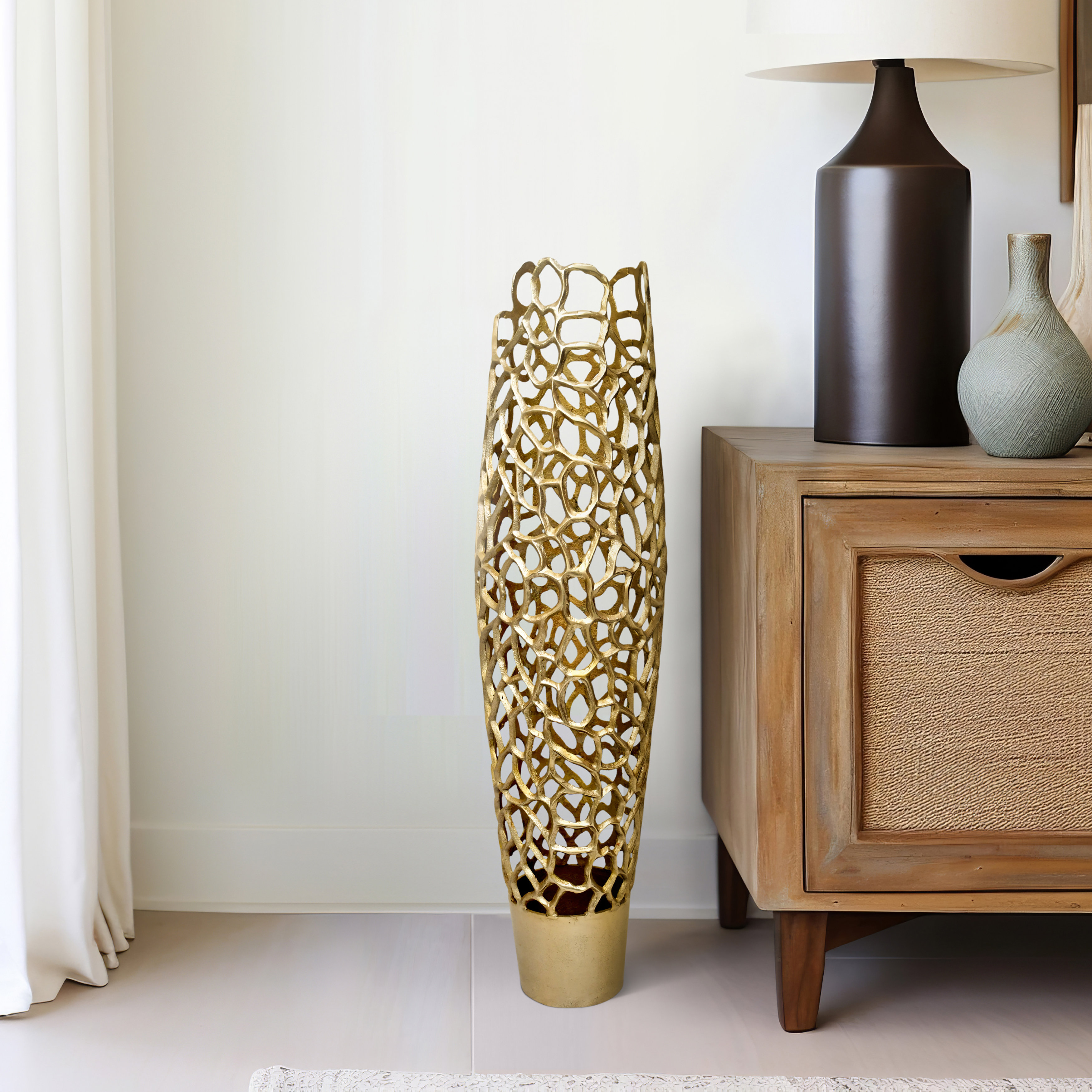 Mercer41 Cranfield Modern Aluminum Vase with Intricate Openwork Design ...