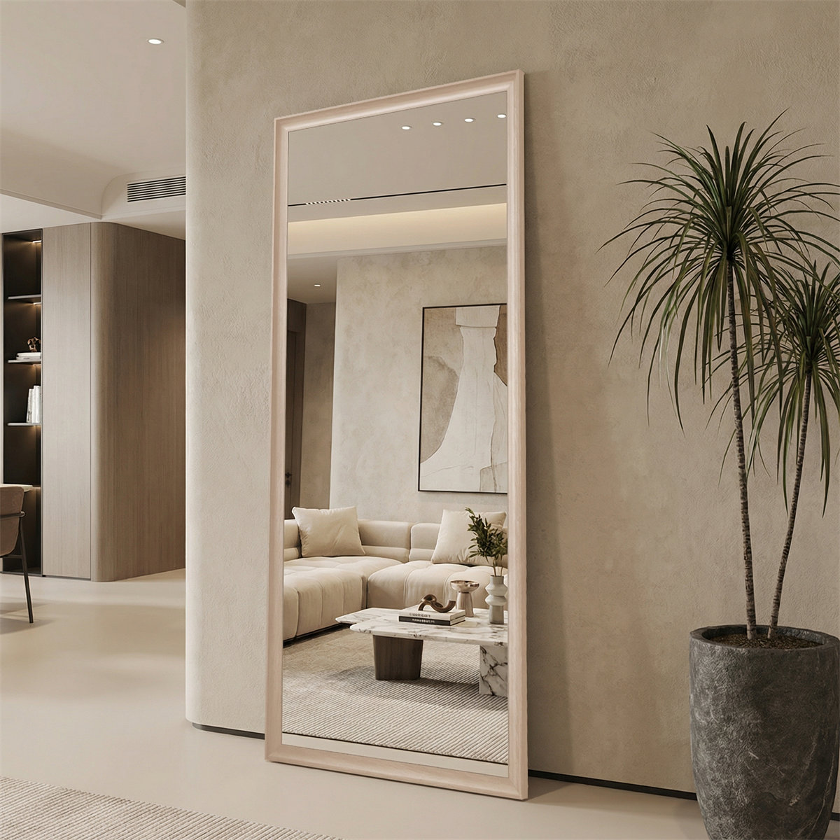 Orren Ellis Modern Full Length Mirror With Ps Wood-look Frame, Hd ...