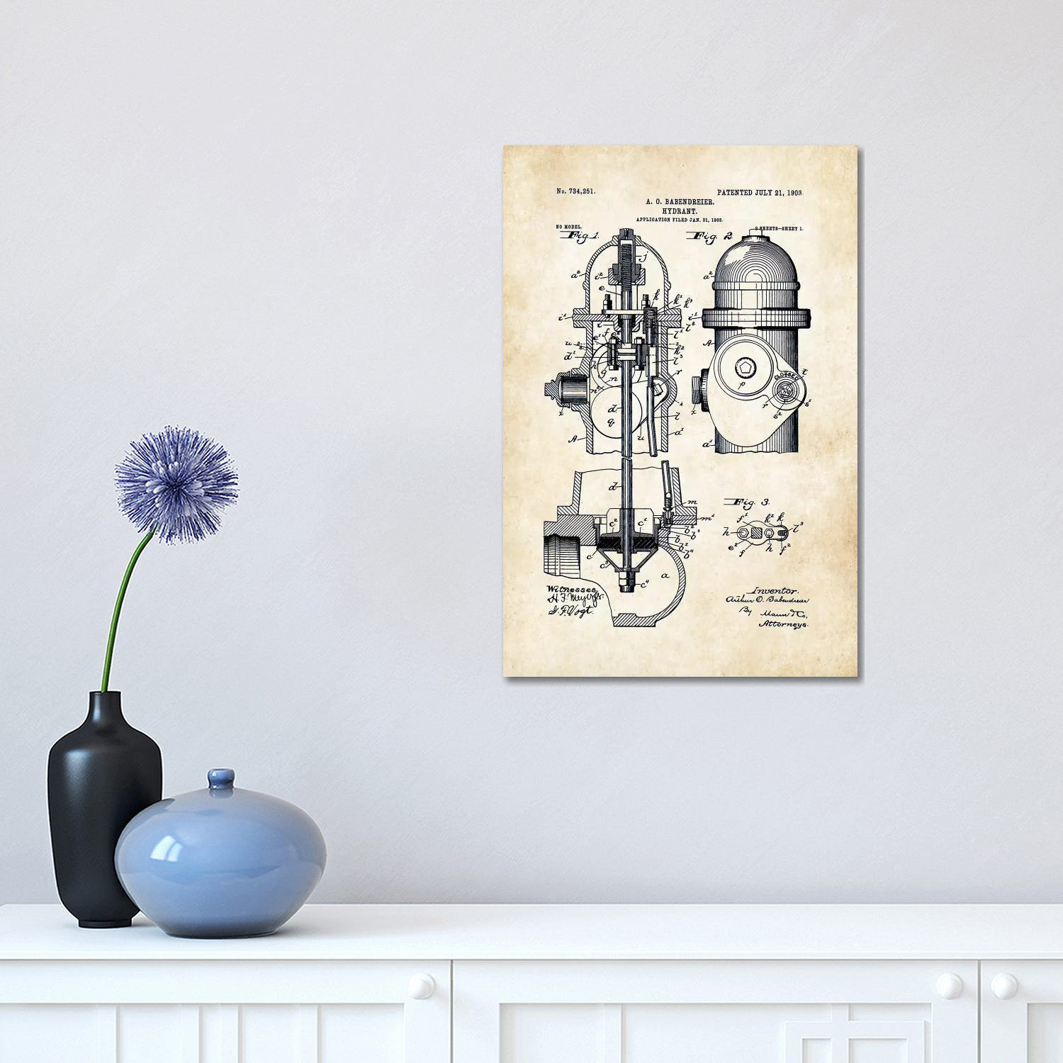 East Urban Home Fire Hydrant by Patent77 - Wrapped Canvas Drawing Print ...