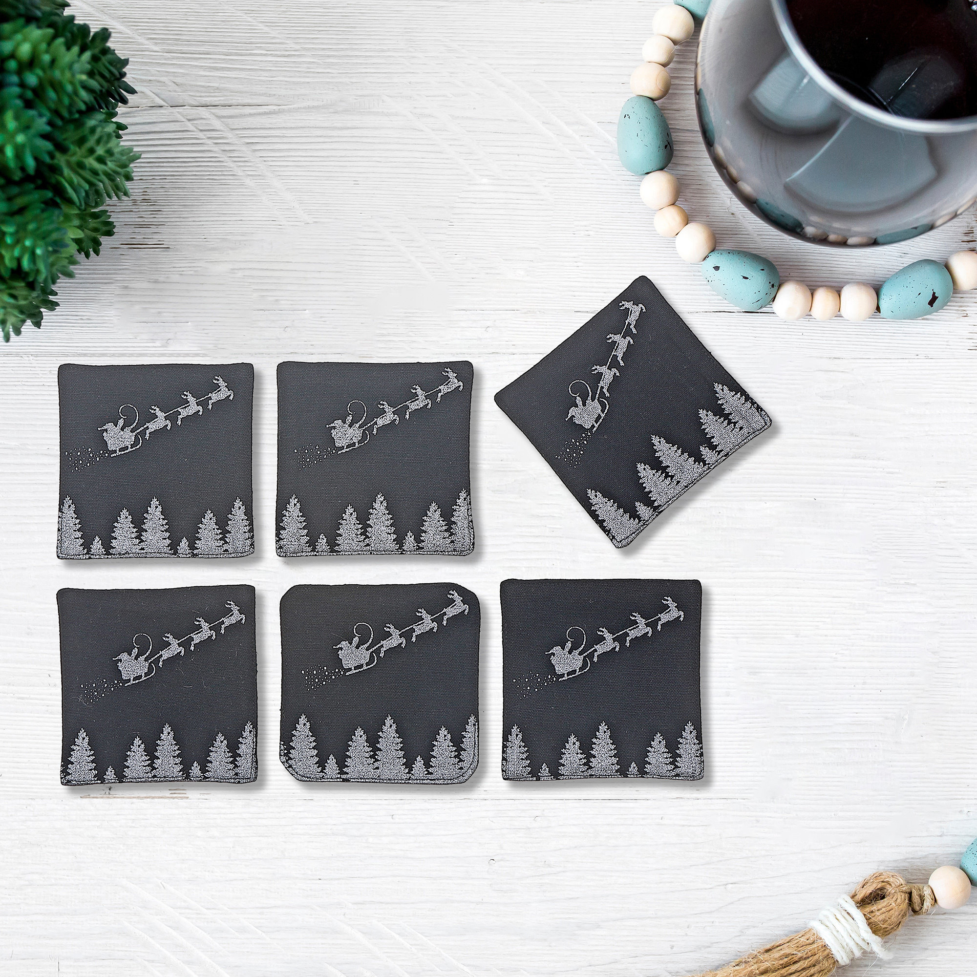 iH casadécor 6 Pc Square Printed Coaster Santa Reindeer | Wayfair