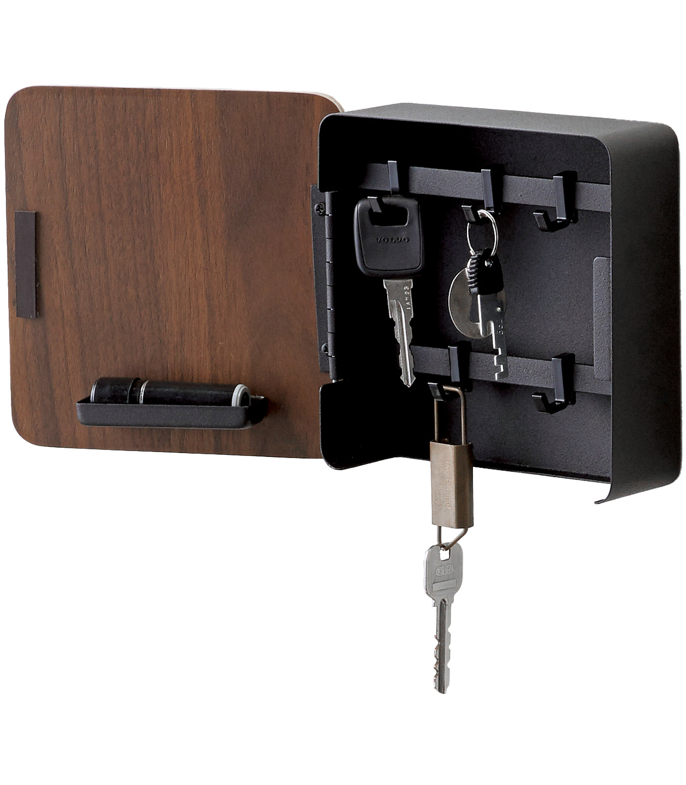 Yamazaki Home Square Magnetic Key Cabinet, Wood Accented Keychain ...