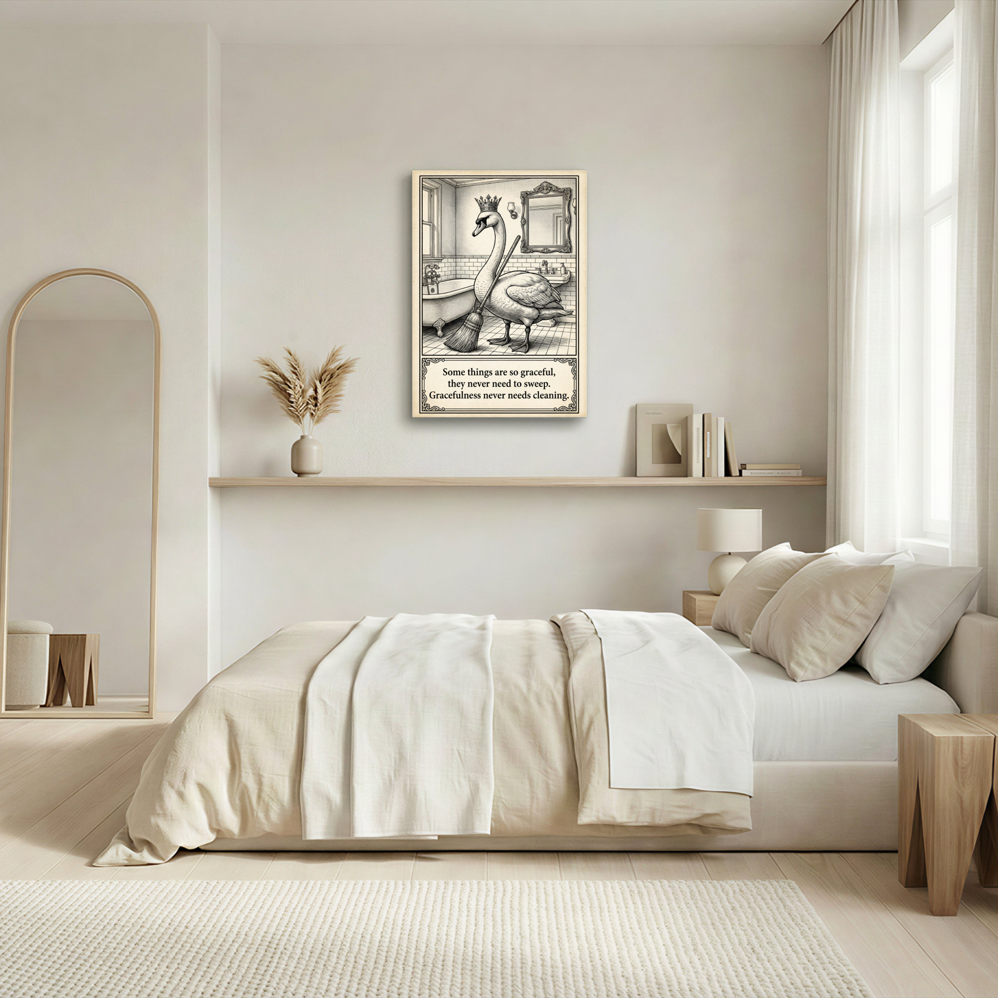 Astoria Grand Swan With Crown And Broom Canvas Wrapped Wall Art Vintage ...