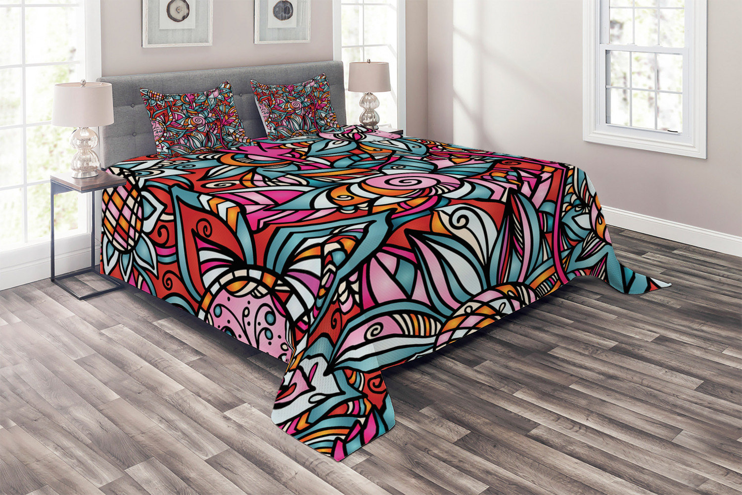 Ambesonne Sunflower Mosaic Curl Ornaments Coverlet Set | Wayfair