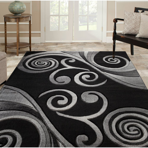 Wrought Studio Adonia Abstract Black Area Rug & Reviews | Wayfair