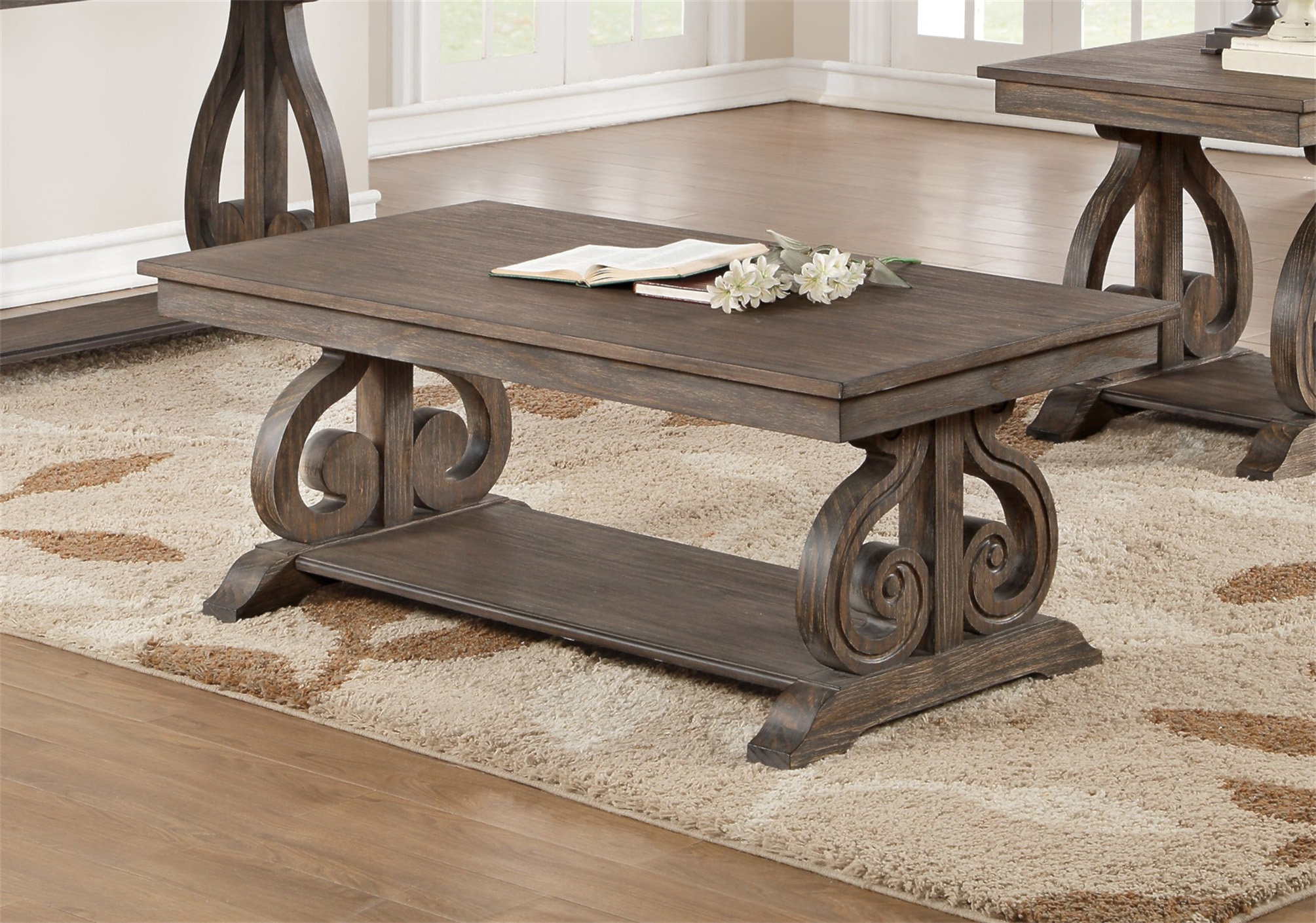 Latitude Run® Classic Traditional Cocktail Table With Bottom Shelf Dark ...