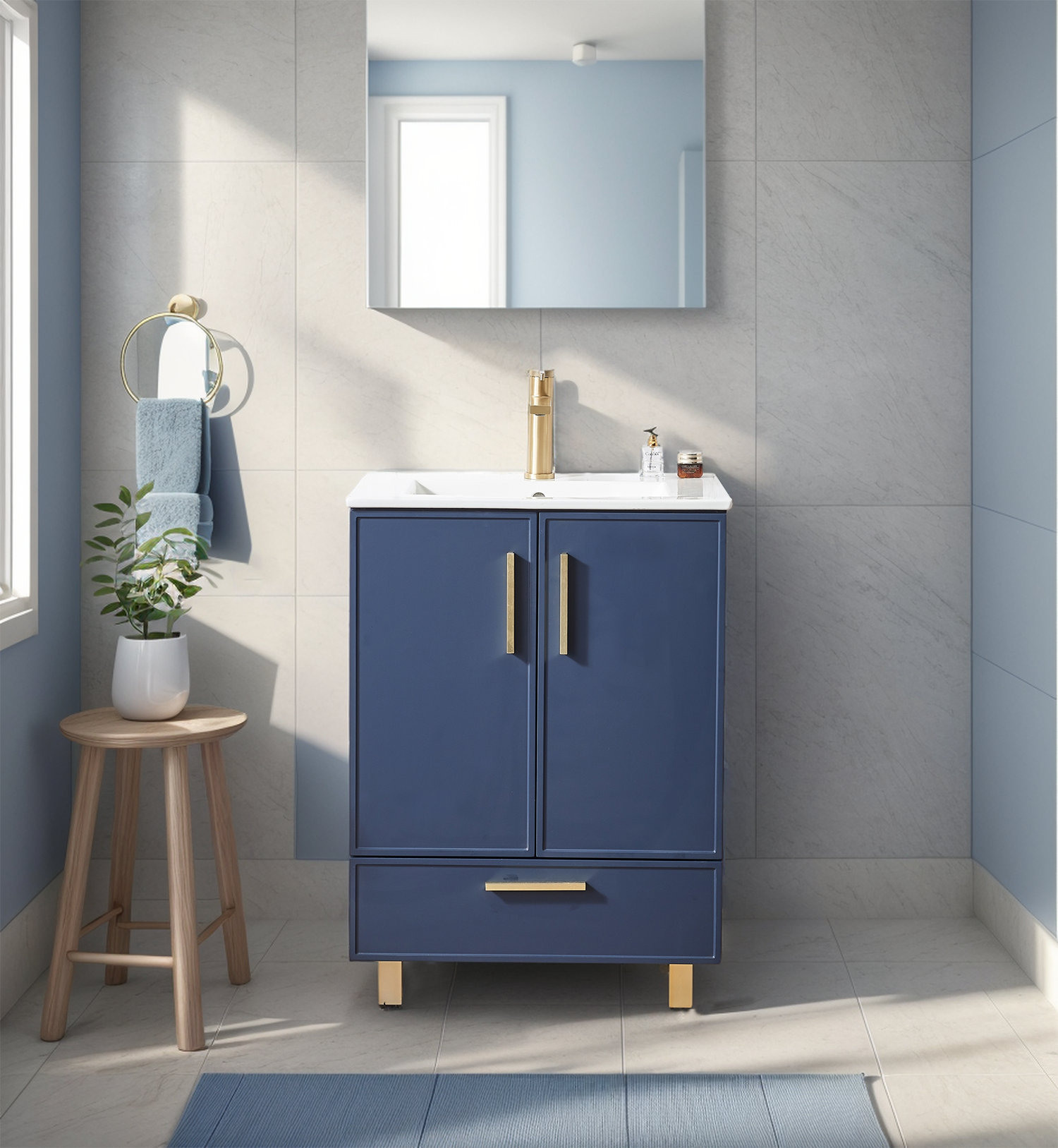 Ebern Designs 24" Gatias Modern Single Bathroom Vanity With Ceramic Top ...