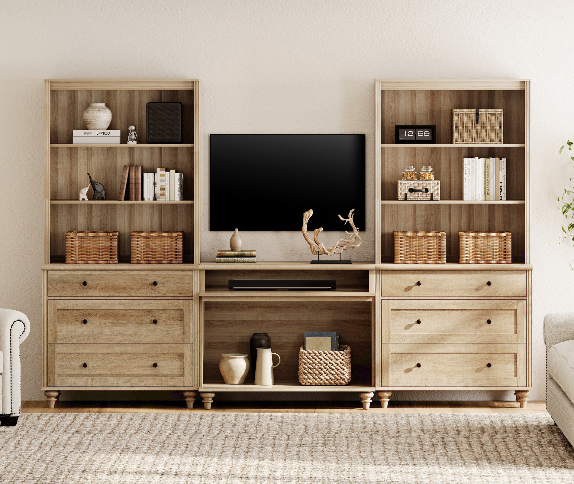One Allium Way® Farmhouse TV Stand With Bookshelves For 40 Inch ...