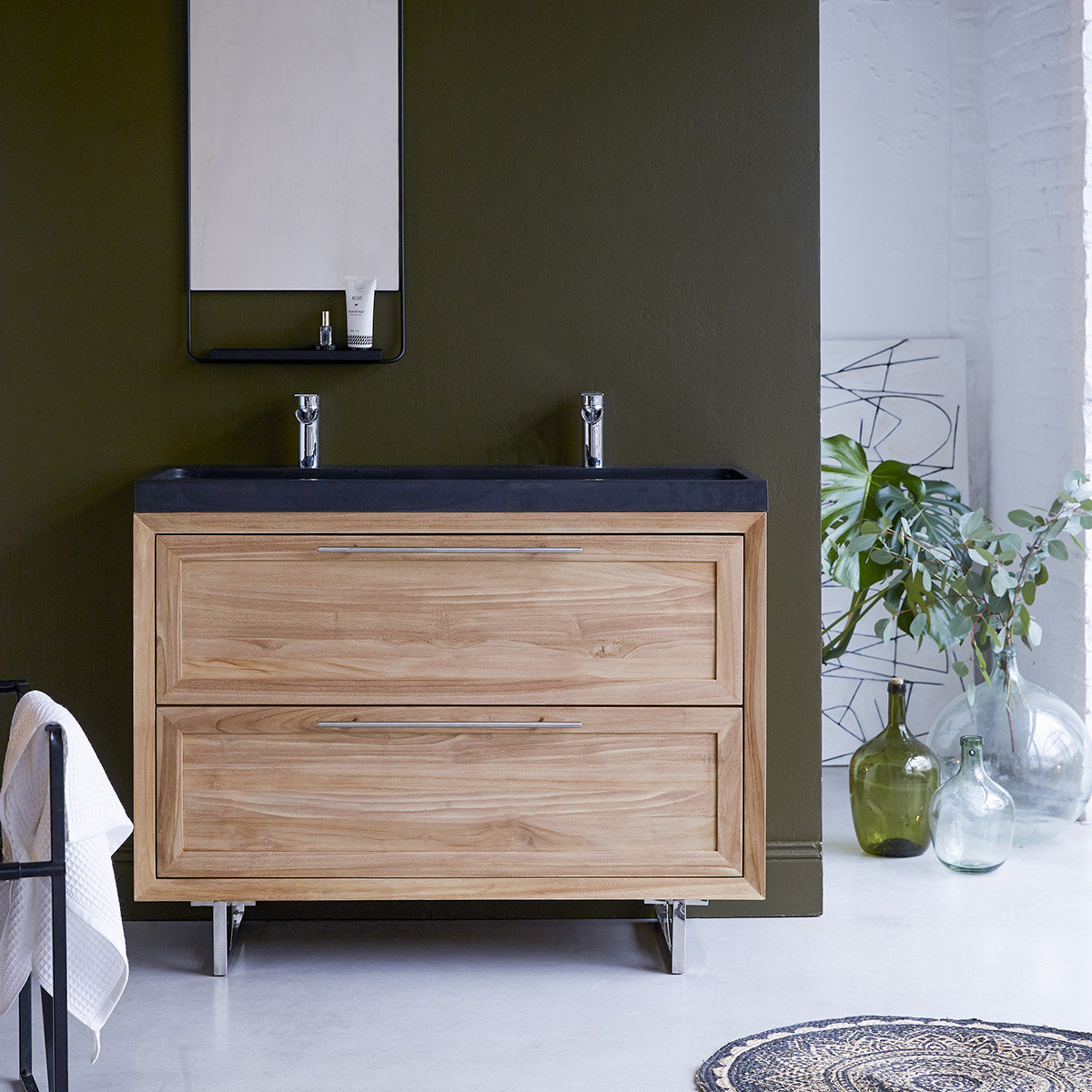 Tikamoon Wave Solid Teak 1210mm Free-Standing Double Vanity Unit ...
