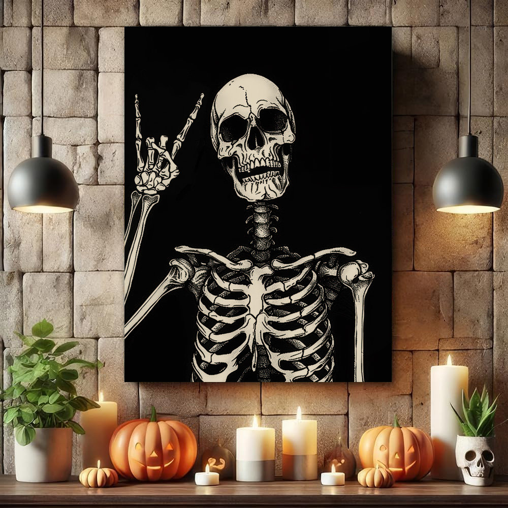 The Holiday Aisle® Wall Art Prints Black White Scary Skeleton Paper Art ...