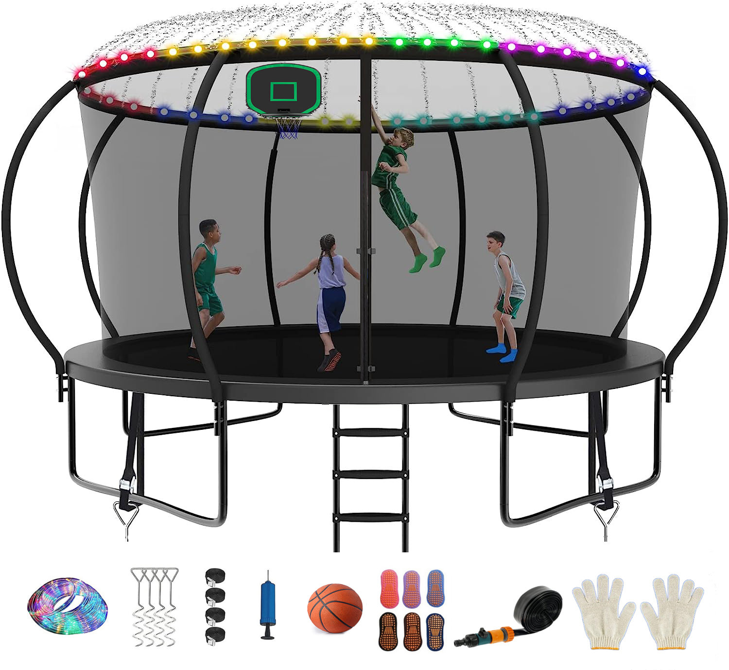 FIZITI 14FT Backyard Trampoline with Safety Enclosure, Basketball Hoop ...