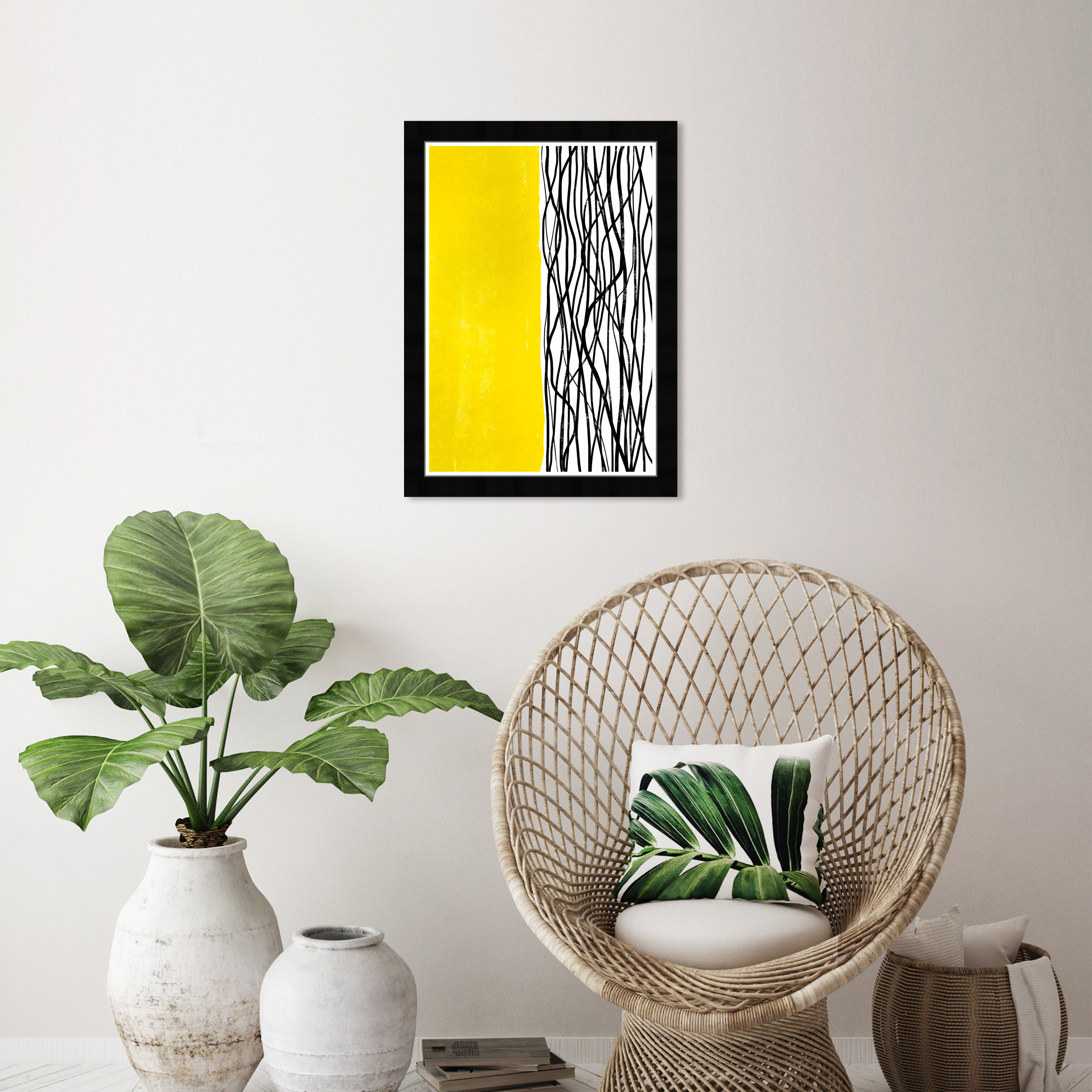 Ebern Designs Abstract Yellow Lines - Picture Frame Graphic Art Print ...