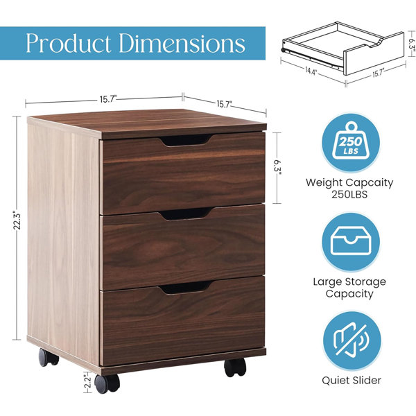 Wrought Studio™ Modern 3-drawer Mobile File Cabinet With Locking ...