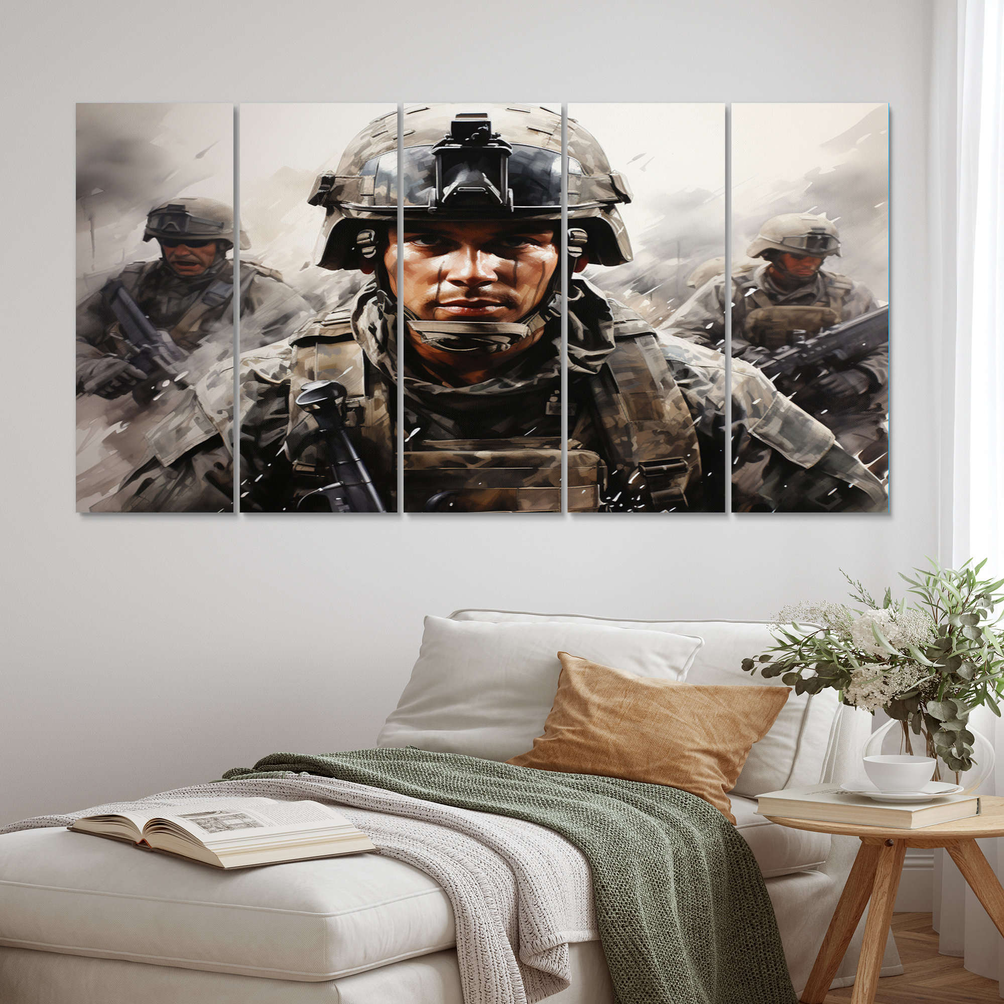 Design Art Military In The Line II - Army Canvas Wall Art - 5 Equal ...