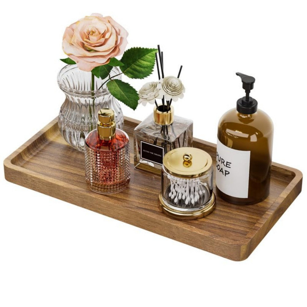 Millwood Pines Acacia Wood Bathroom Countertop Tray For Toiletries, Etc ...