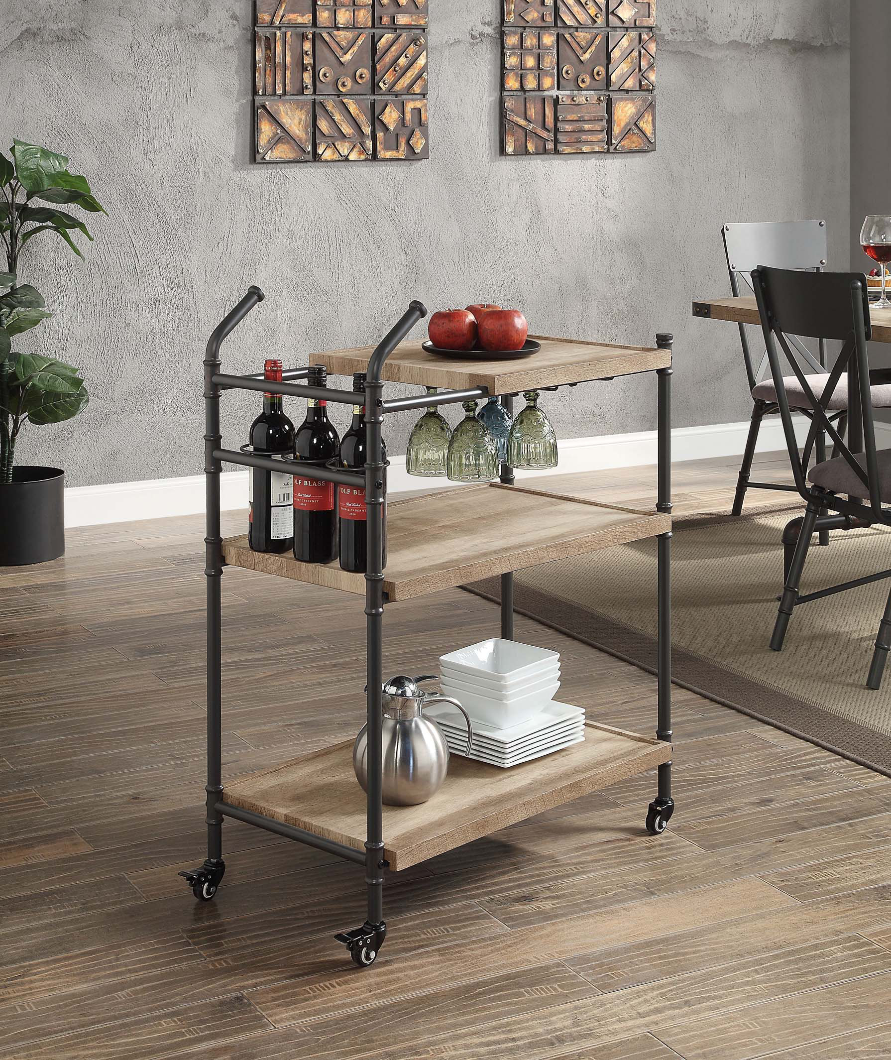 Williston Forge Brantley Oak & Sandy Black Finish Serving Cart | Wayfair