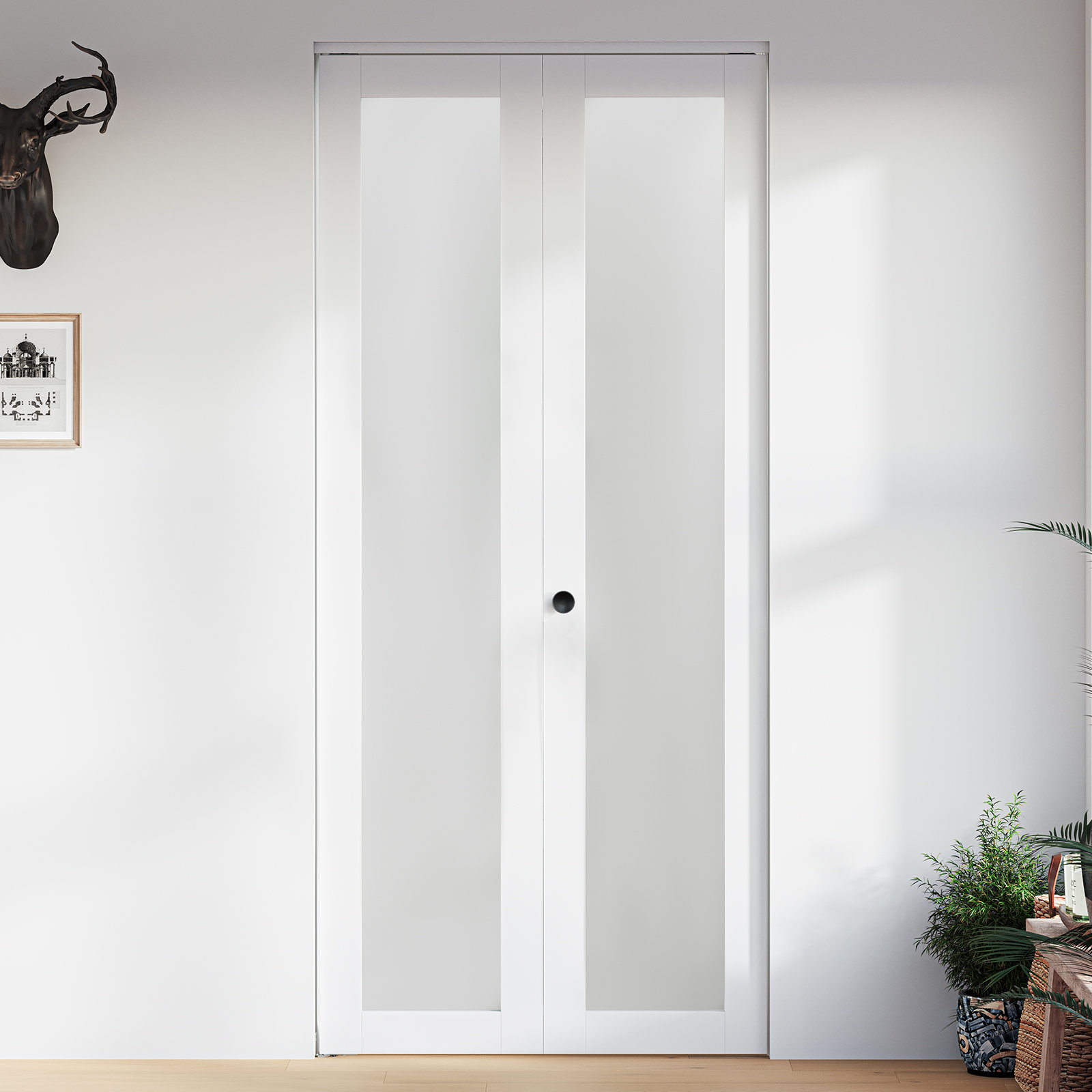 SMARTSTANDARD Full-Lite Frosted Glass Bi-Fold Doors With Installation ...