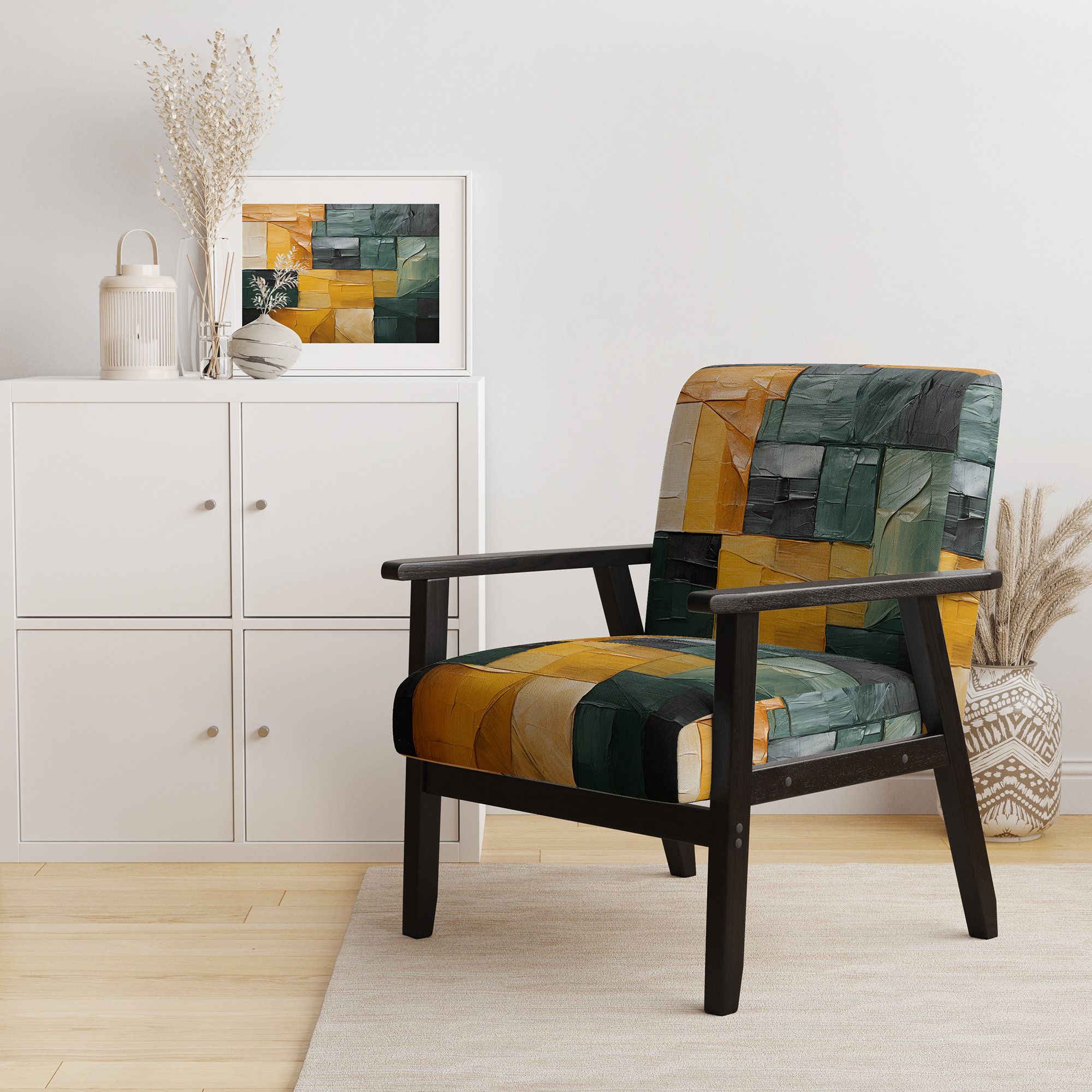 Design Art Cubism Geometric Plains II - Upholstered Modern Arm Chair ...