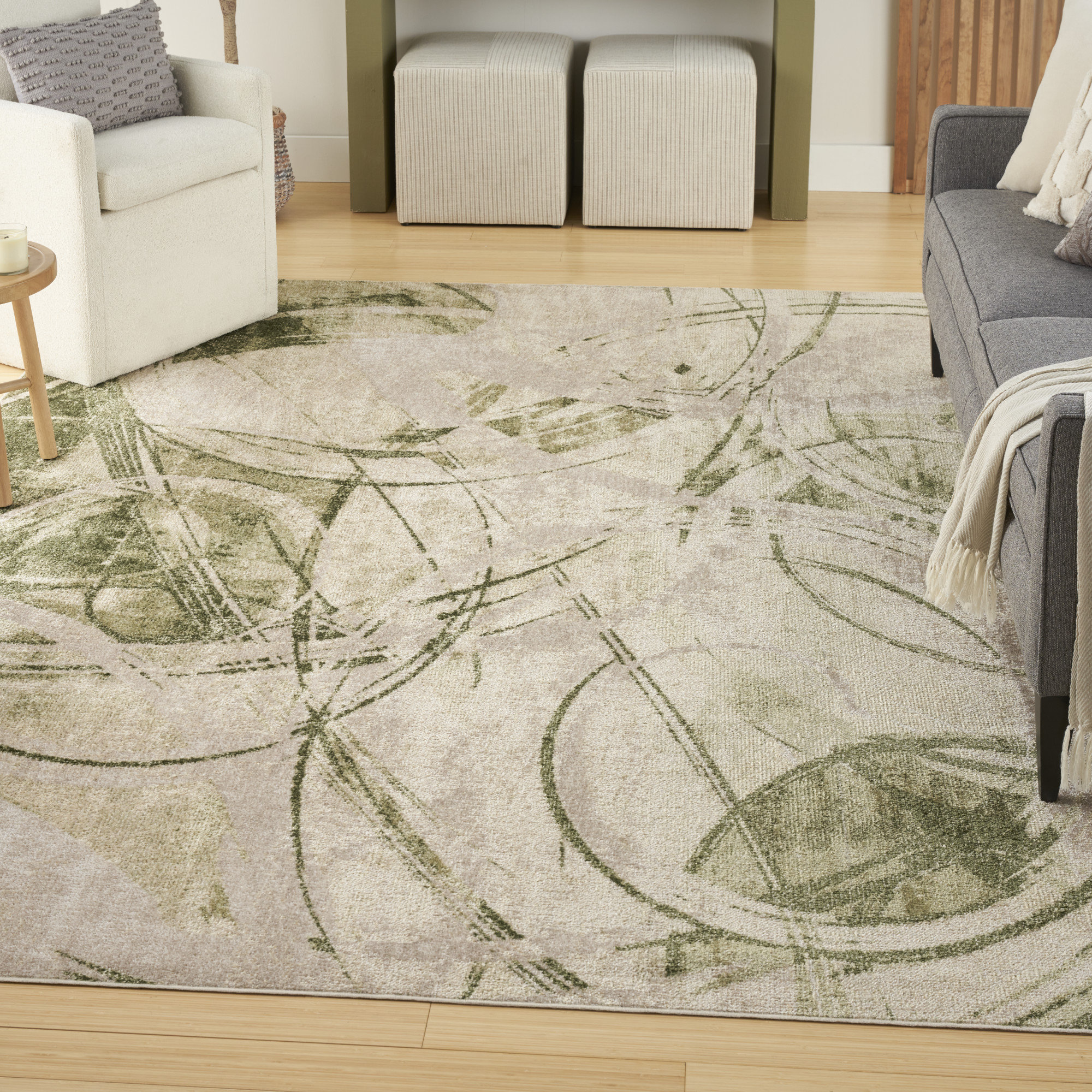 Wrought Studio™ Astra Machine Washable Beige Green Modern Indoor Rug ...