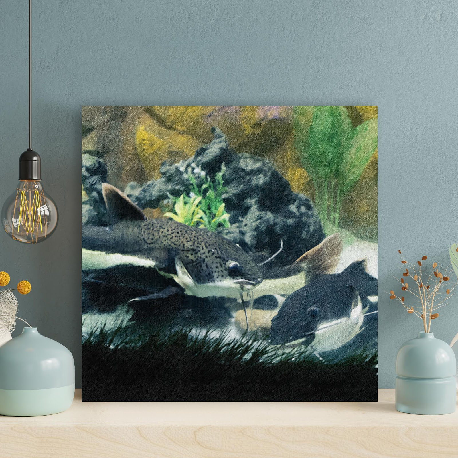 Rosecliff Heights Black And White Fish In Fish Tank - Wrapped Canvas ...