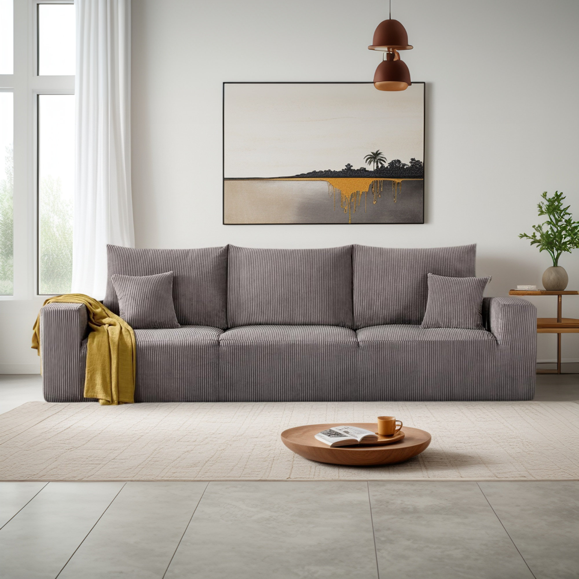 Mercer41 Cloud Boneless Sofa Couches For Living Room-113'' Gray 3 ...