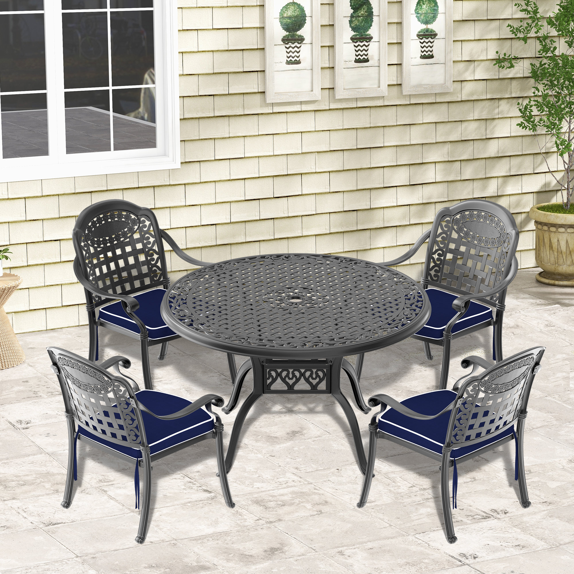 World Menagerie Dareios 47.24-inch Round Table Cast Aluminum Outdoor ...