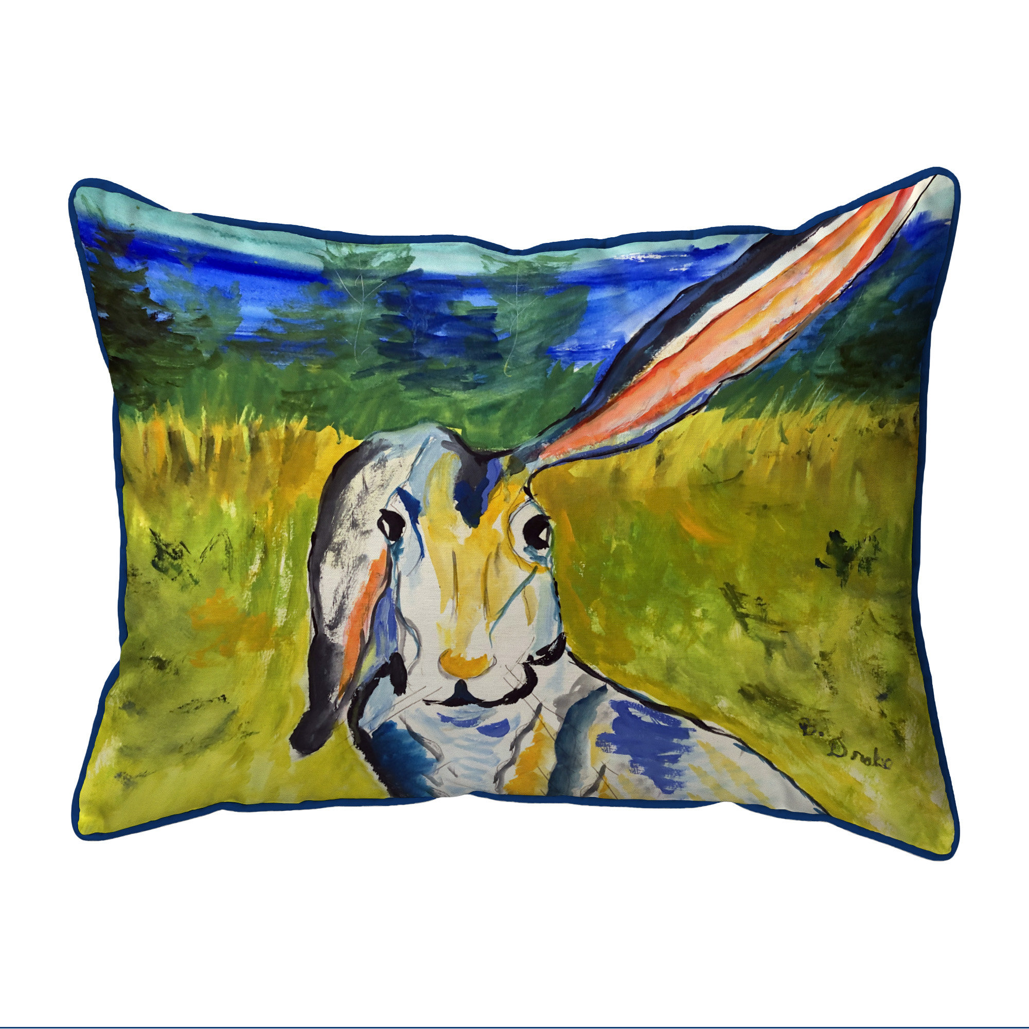Betsy Drake Interiors Rabbit Portrait Outdoor Rectangular Pillow Cover ...