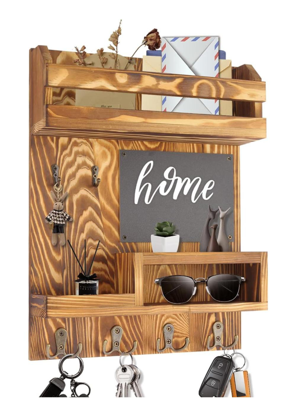 CHUANGWENYI Large Key And Mail Holder Wall Mount,Wood Key Racks For ...