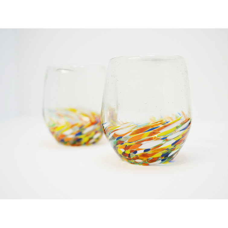 Ivy Bronx Hand-Blown Confetti Wine Glass Set | Wayfair
