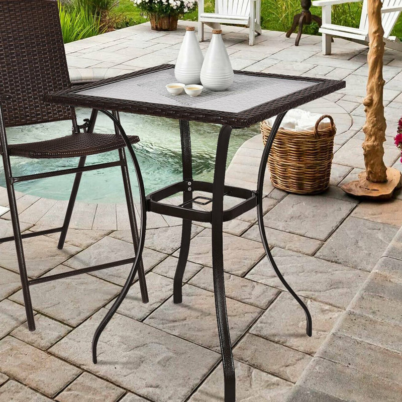 Winston Porter Carly Glass Outdoor Bar Table & Reviews | Wayfair