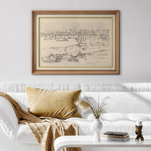 IDEA4WALL Sketch Rustic Country Landscape Framed On Paper Print | Wayfair