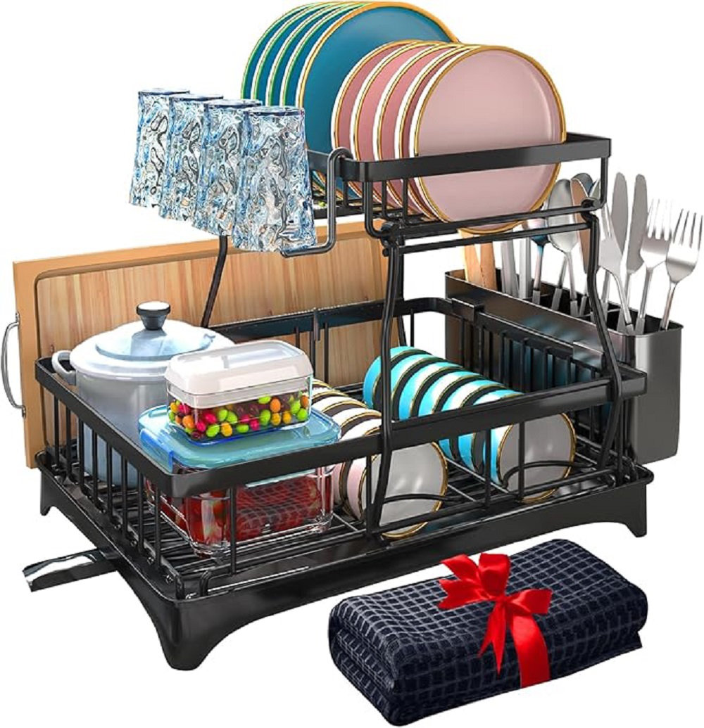 Prep & Savour Dish Drying Rack, 2-Tier Dish Racks For Kitchen Counter ...