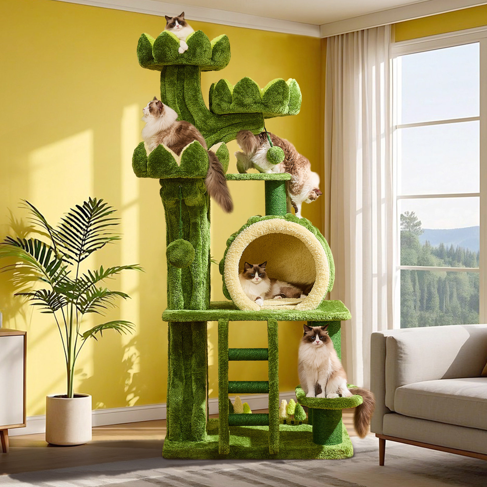 Zalap 80.3 Inch Tall Cat Tree for Maine Coon, Lotus Flower Cat Tower ...
