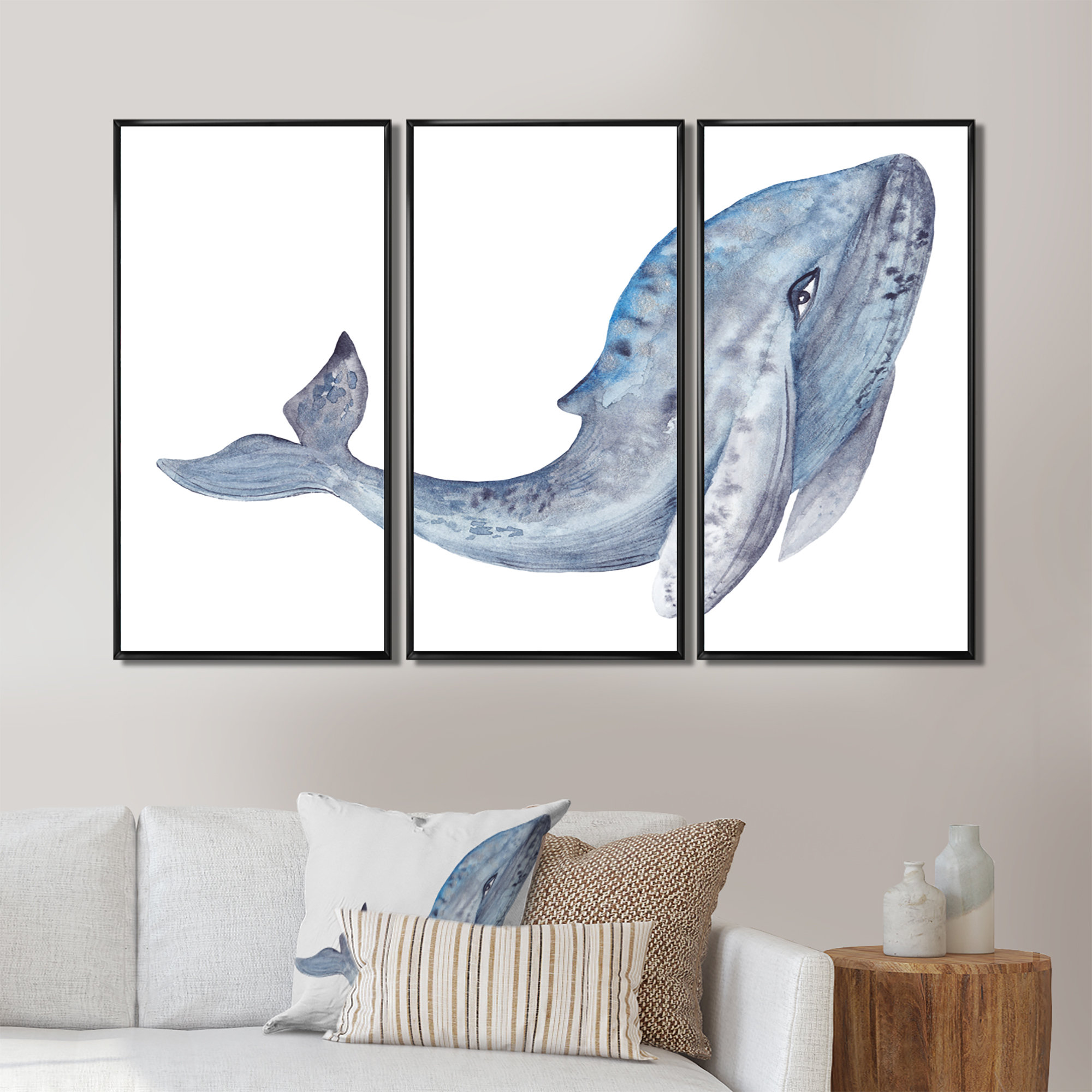 Rosecliff Heights Large Whale - 3 Piece Floater Frame Painting on ...