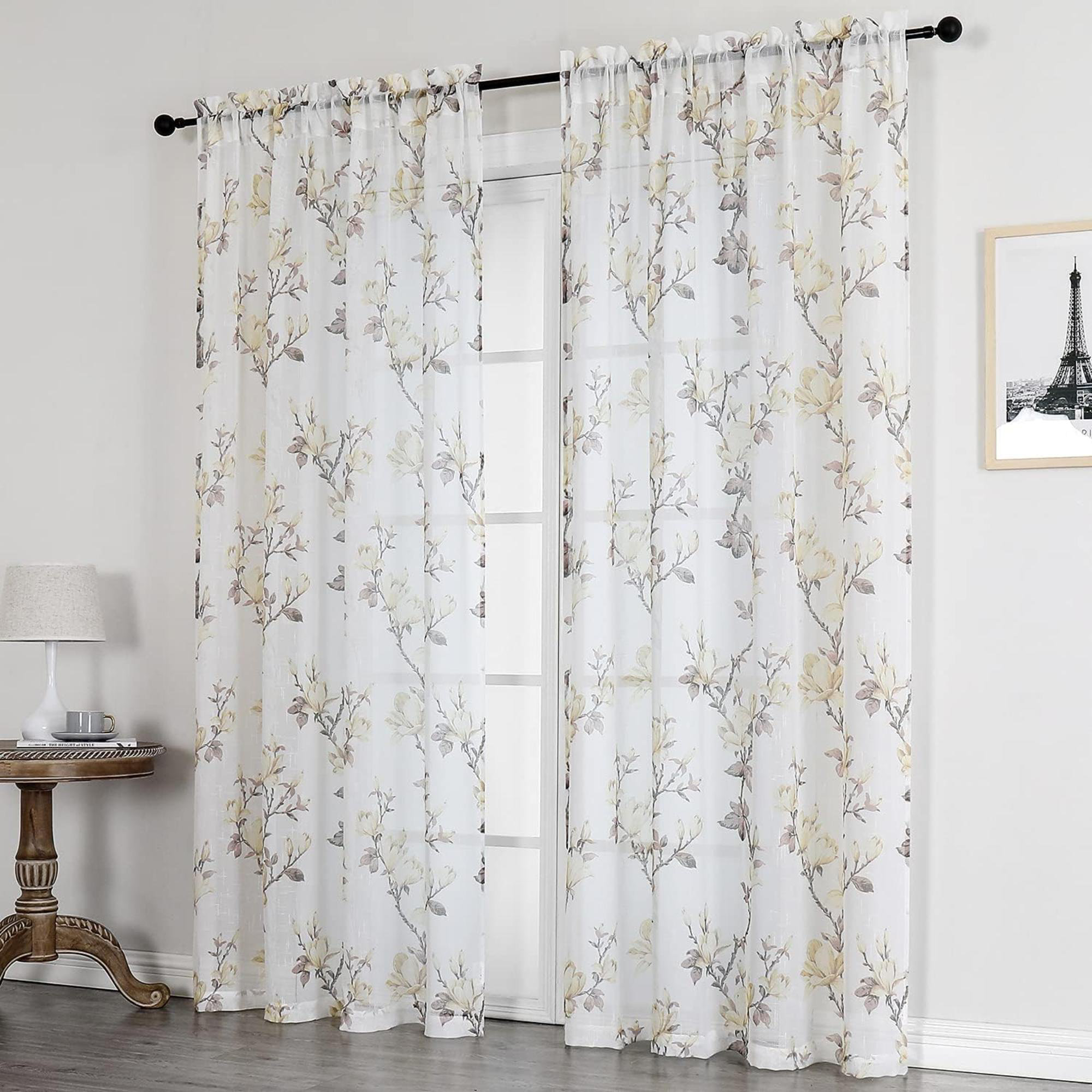 Lark Manor™ Curtains 2 Panels For Living Room Semi Sheer Curtain Rod ...